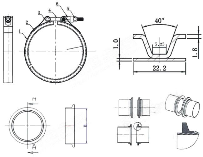 Quick Release Grooved 6 Inch Stainless Steel Exhaust Clamps