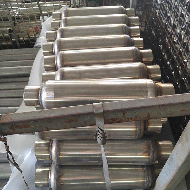 Polished 12 Inches Long Bottle Style Resonator 2.5 Inches Inlet / Outlet